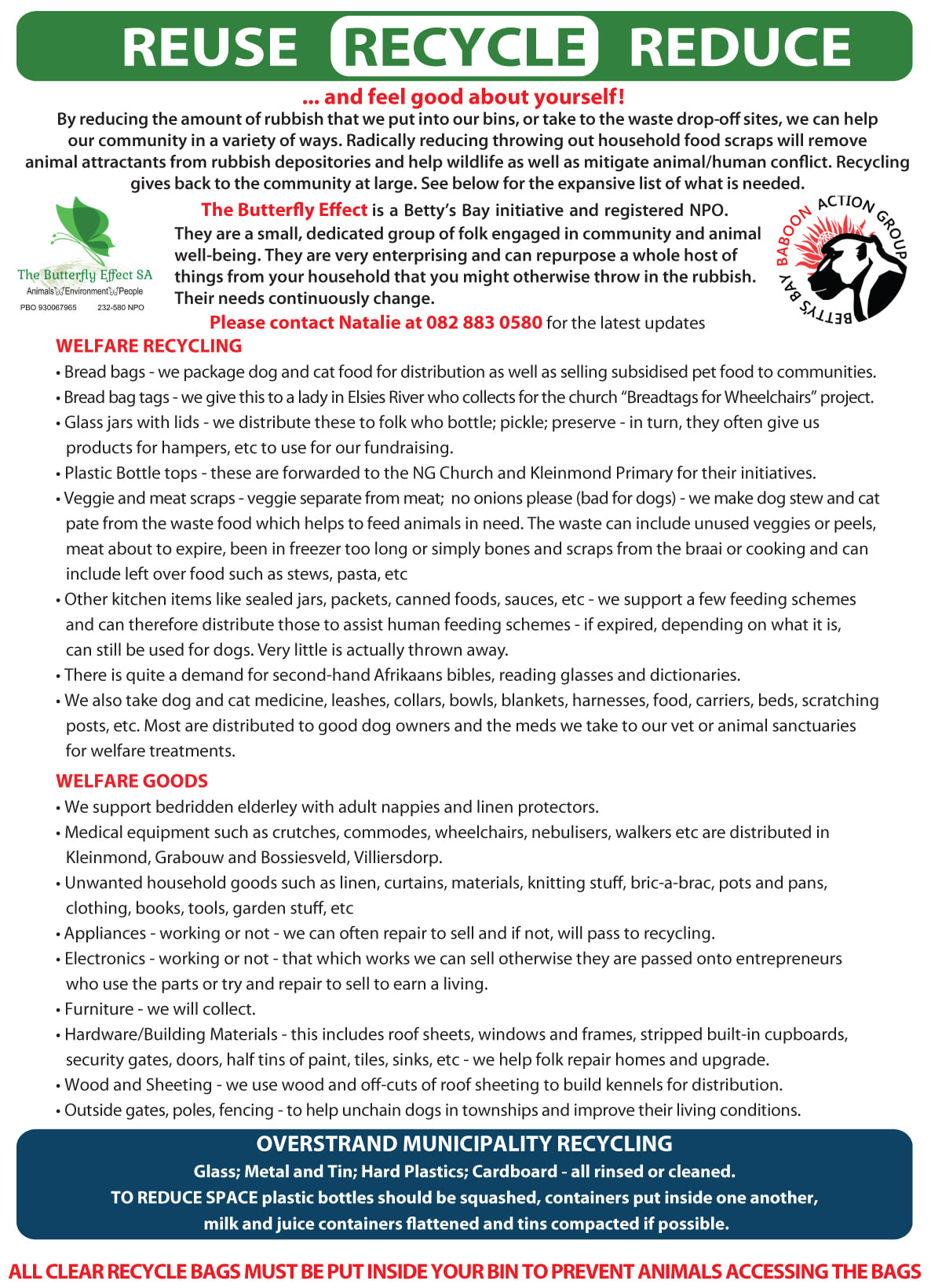 Reuse Recycle Reduce - Bettys Bay